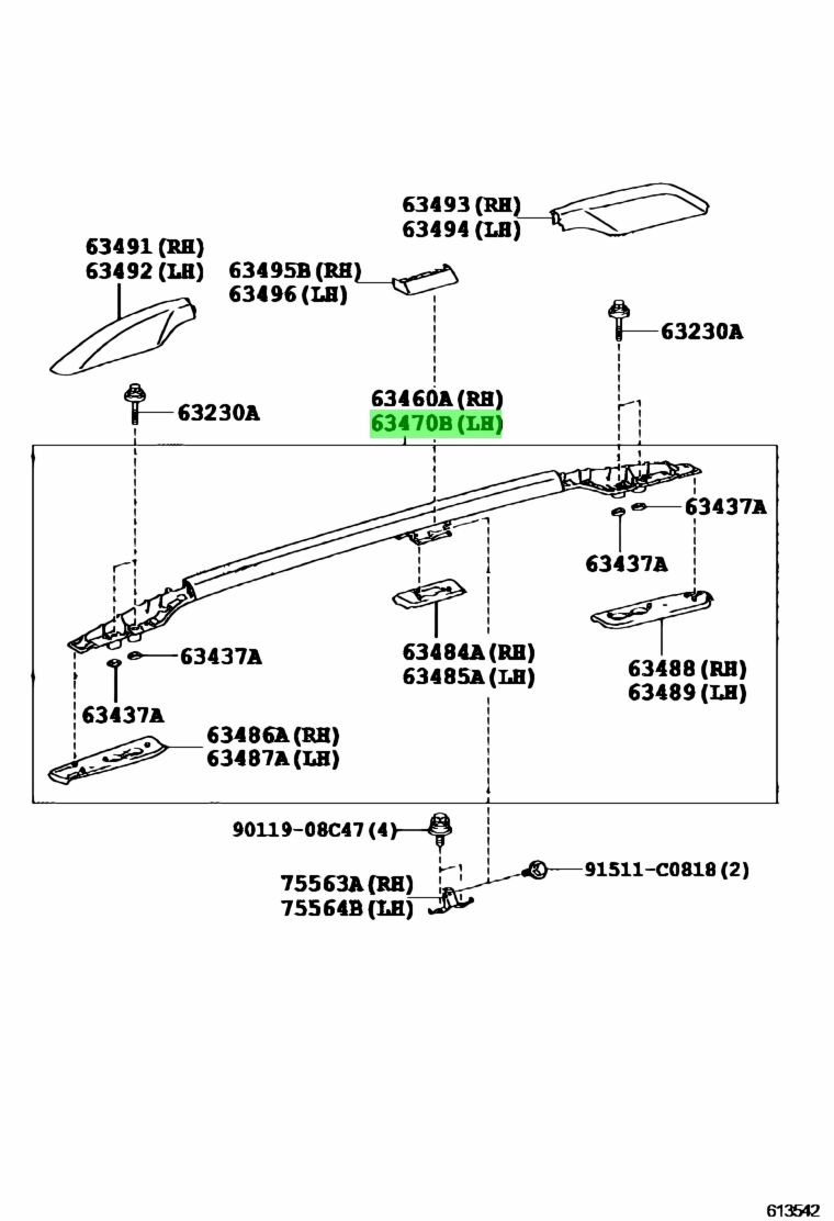 Buy Genuine Toyota 63470-60060 (6347060060) Rack Assy, Roof, Lh for ...