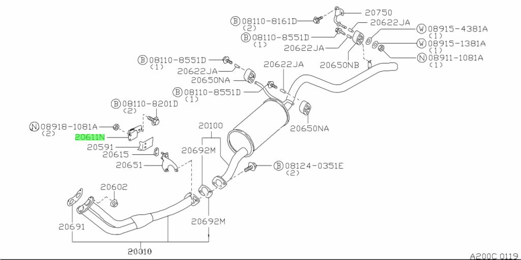 Genuine Nissan 20611-31G00 (2061131G00) BRACKET, EXHAUST TUBE - Amayama