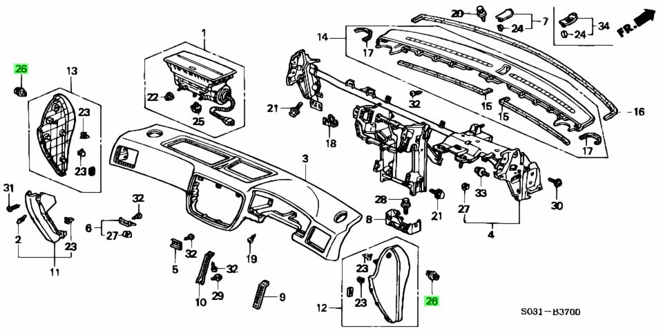 Genuine Honda 91550-SH3-003ZT (91550SH3003ZT) CLIP, RR. PANEL LINING ...