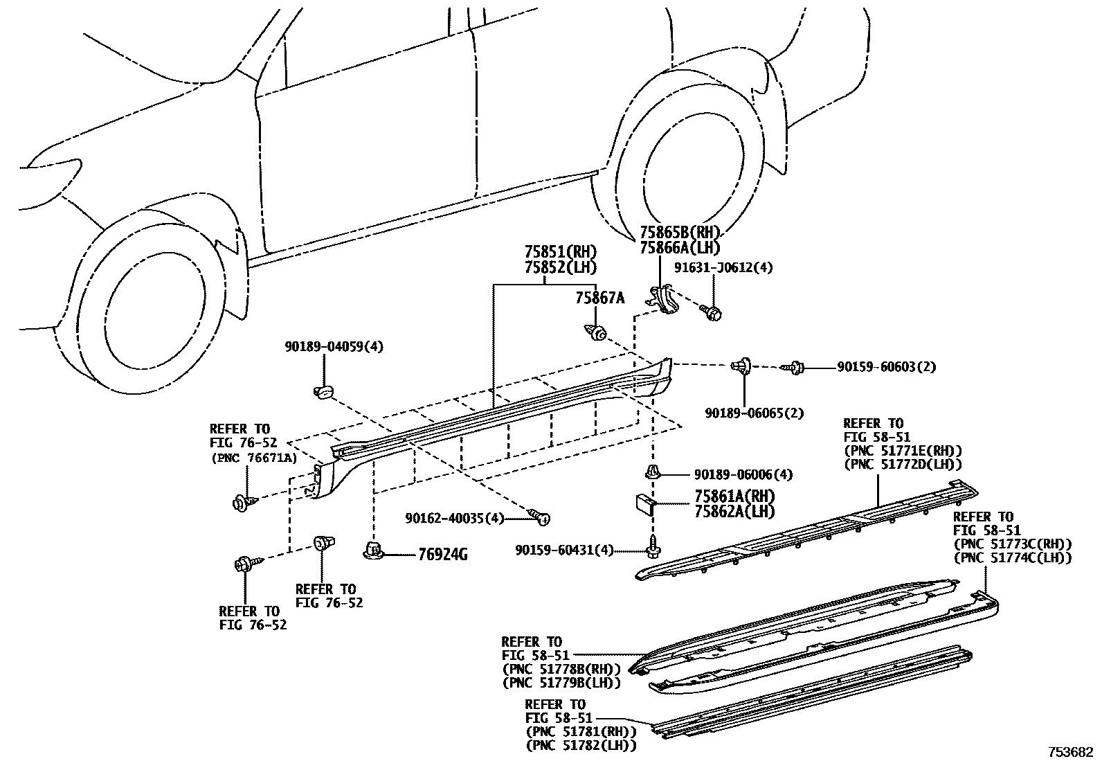 Moulding for Toyota Land Cruiser Prado J150, 4 generation, restyling 09 ...