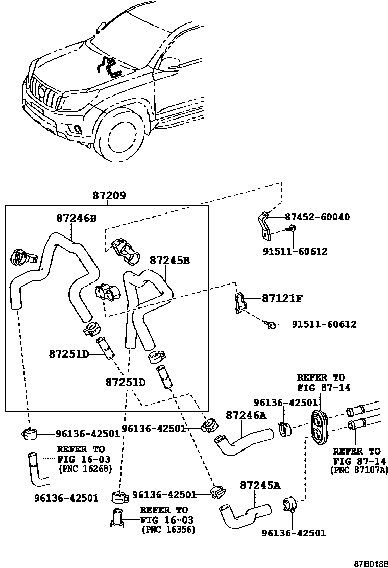 Heating & air conditioning - water piping for Toyota Land Cruiser Prado ...