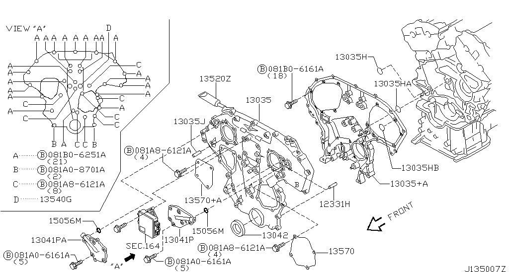 Front cover & fitting (engine) for Nissan Pathfinder R50, 2 generation ...