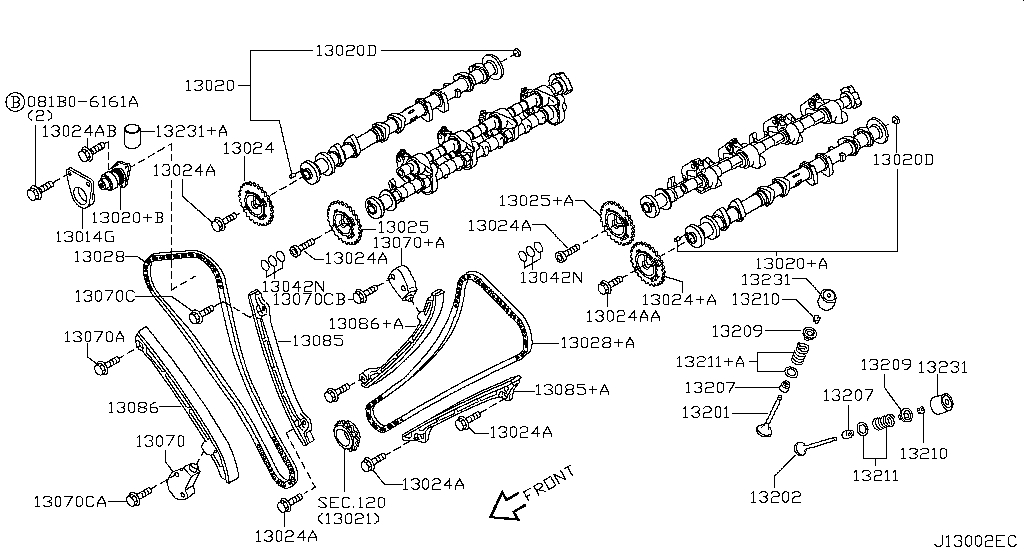 Cam shaft & valve mechanism (engine) for Nissan Patrol Y62, 6 ...